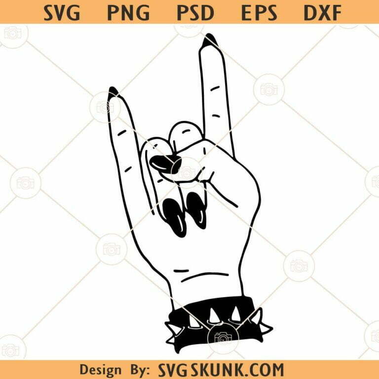 Rock hand black nails SVG, Female Rock Hands SVG, Rock on hand svg ...