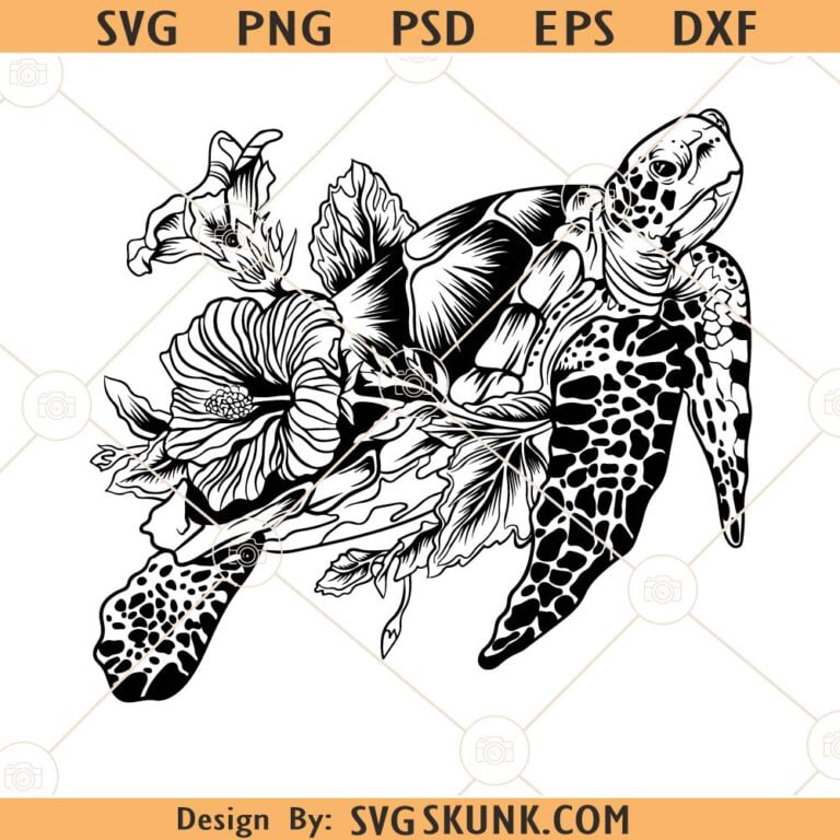 Turtle With Flowers SVG, Floral turtle svg, Sea turtle with flower svg ...