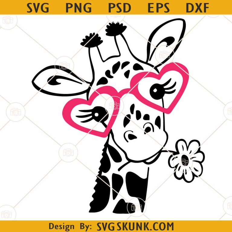 Cute Giraffe With Sunglasses And Flower SVG