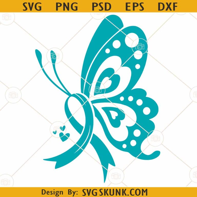Butterfly Ovarian Cancer SVG, Butterfly Teal Ribbon SVG, Ovarian Cancer SVG