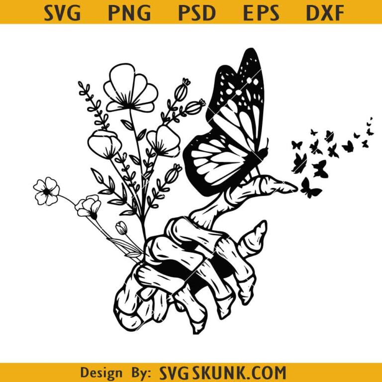 Skeleton hand butterflies SVG, floral skeleton hand svg, gothic ...