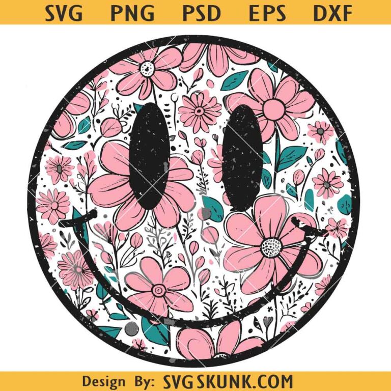 Retro happy smiley flowers SVG, flower face svg, happy face floral svg