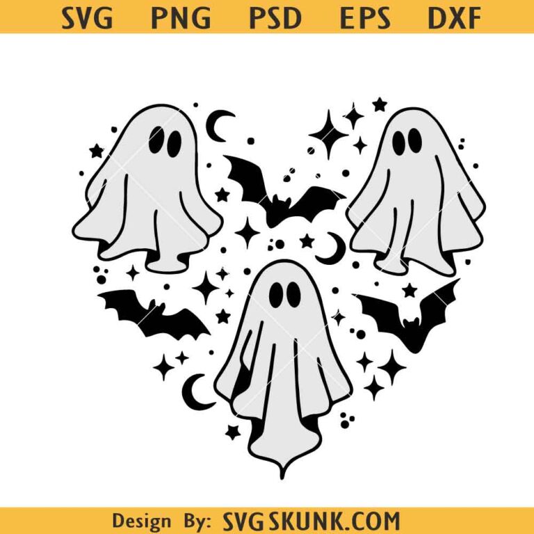 Halloween Ghost Heart SVG, Kids Halloween svg, ghost heart SVG, cute ...