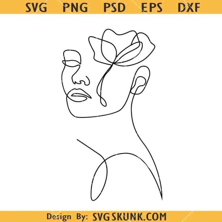 Feminine Floral Line Art Svg, Woman Line Art Svg, Floral Woman Svg