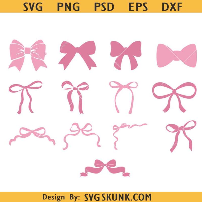 Boho Ribbon Svg Bundle, Coquette Bow Svg Bundle, Hand Draw Bow Clipart
