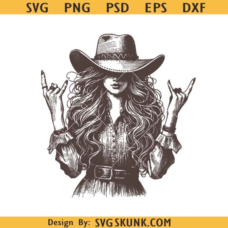 Cowgirl rocker hand SVG, western cowgirl svg, retro American cowgirl svg