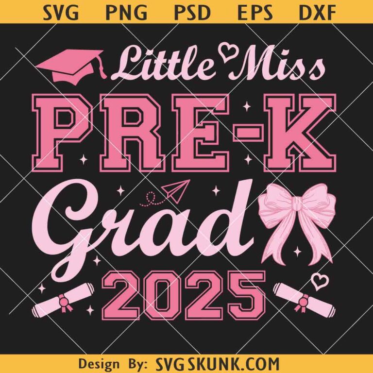 Little Miss Pre-K Grad 2025 SVG PNG, Coquette Preschool Graduation PNG SVG