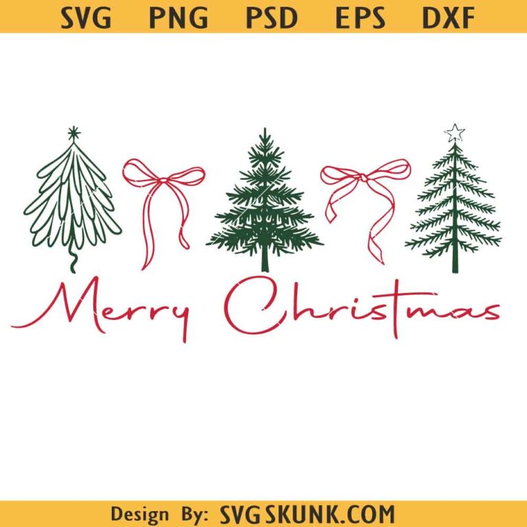 Merry Christmas Bow And Tree Sleeve Png Svg, Merry And Bright PNG, Cute ...