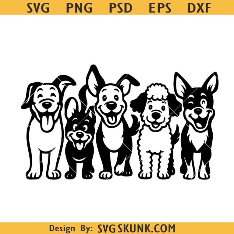 Cartoon Dogs Svg, Dog Breed Svg, Five Funny Dogs Svg